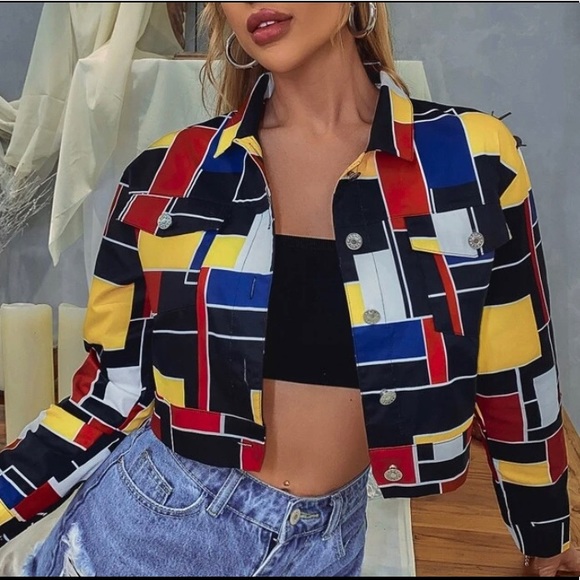 Jackets & Coats | Geo Print Crop Jacket | Poshmark